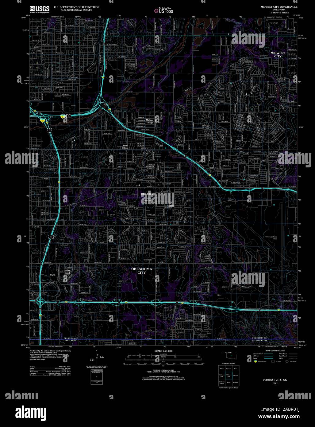 USGS TOPO Map Oklahoma OK Midwest City 20121211 TM Inverted Restoration ...