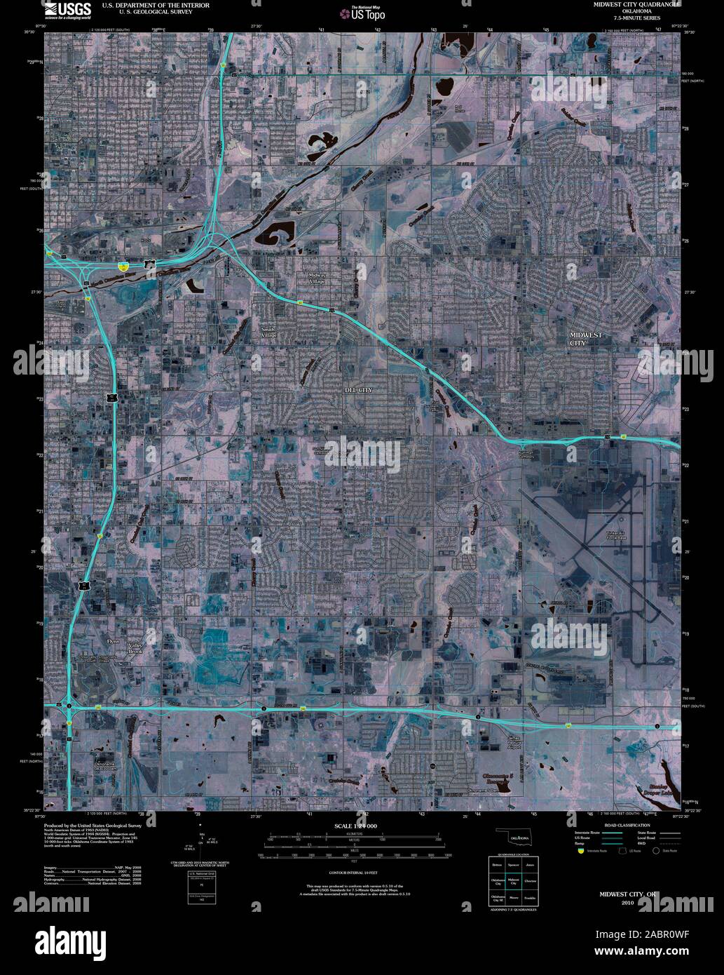 USGS TOPO Map Oklahoma OK Midwest City 20100129 TM Inverted Restoration ...