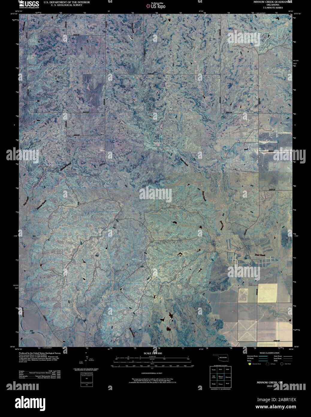 USGS TOPO Map Oklahoma OK Minnow Creek 20100101 TM Inverted Restoration ...