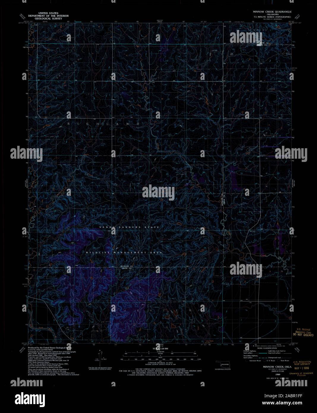 USGS TOPO Map Oklahoma OK Minnow Creek 706385 1989 24000 Inverted ...