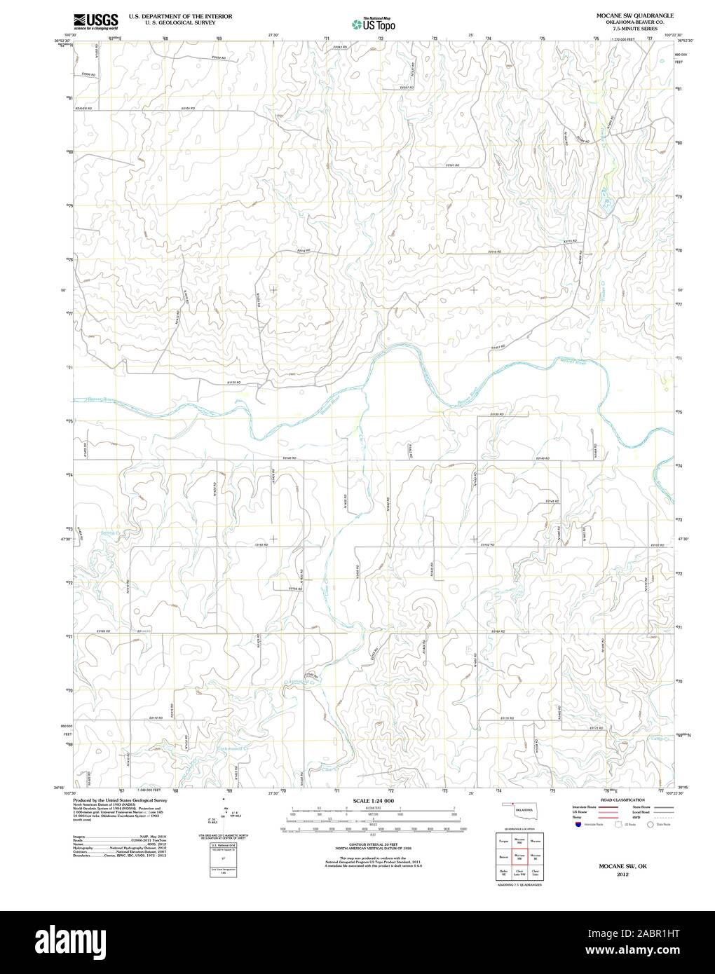 USGS TOPO Map Oklahoma OK Mocane SW 20121029 TM Restoration Stock Photo ...