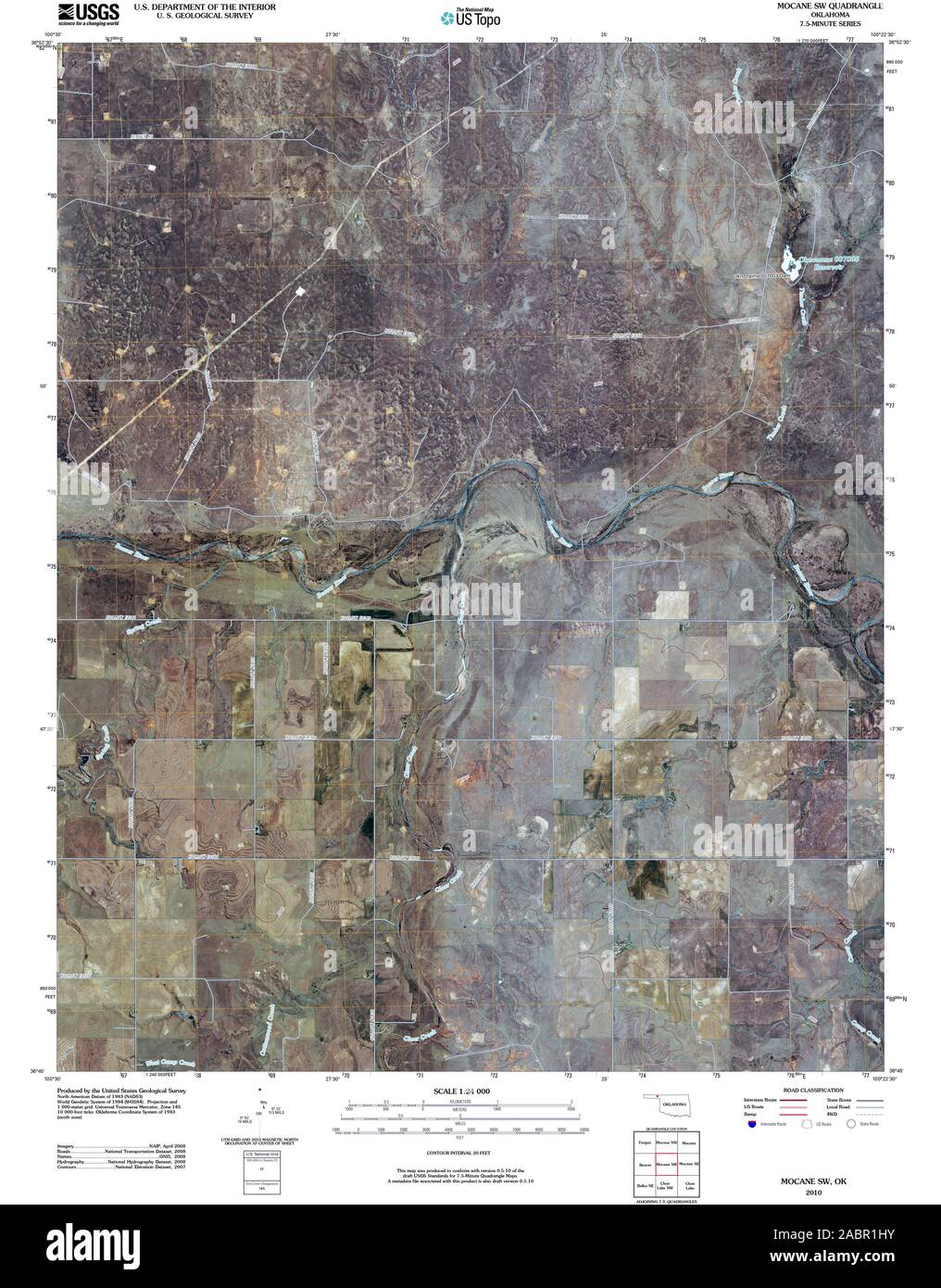 USGS TOPO Map Oklahoma OK Mocane SW 20100114 TM Restoration Stock Photo ...