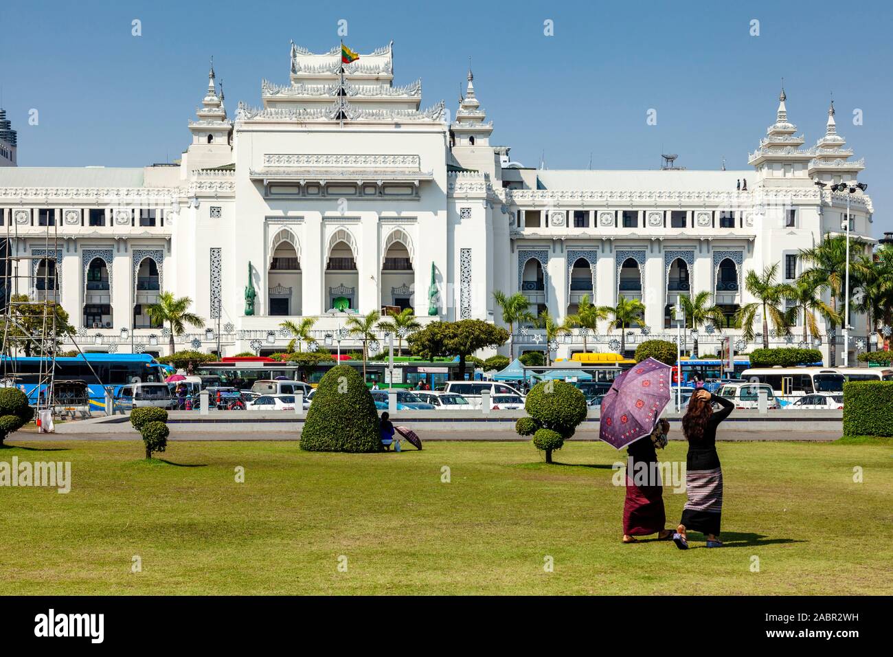 Maha Bandula Park and Yangon City Hall, Yangon, Myanmar Stock Photo - Alamy
