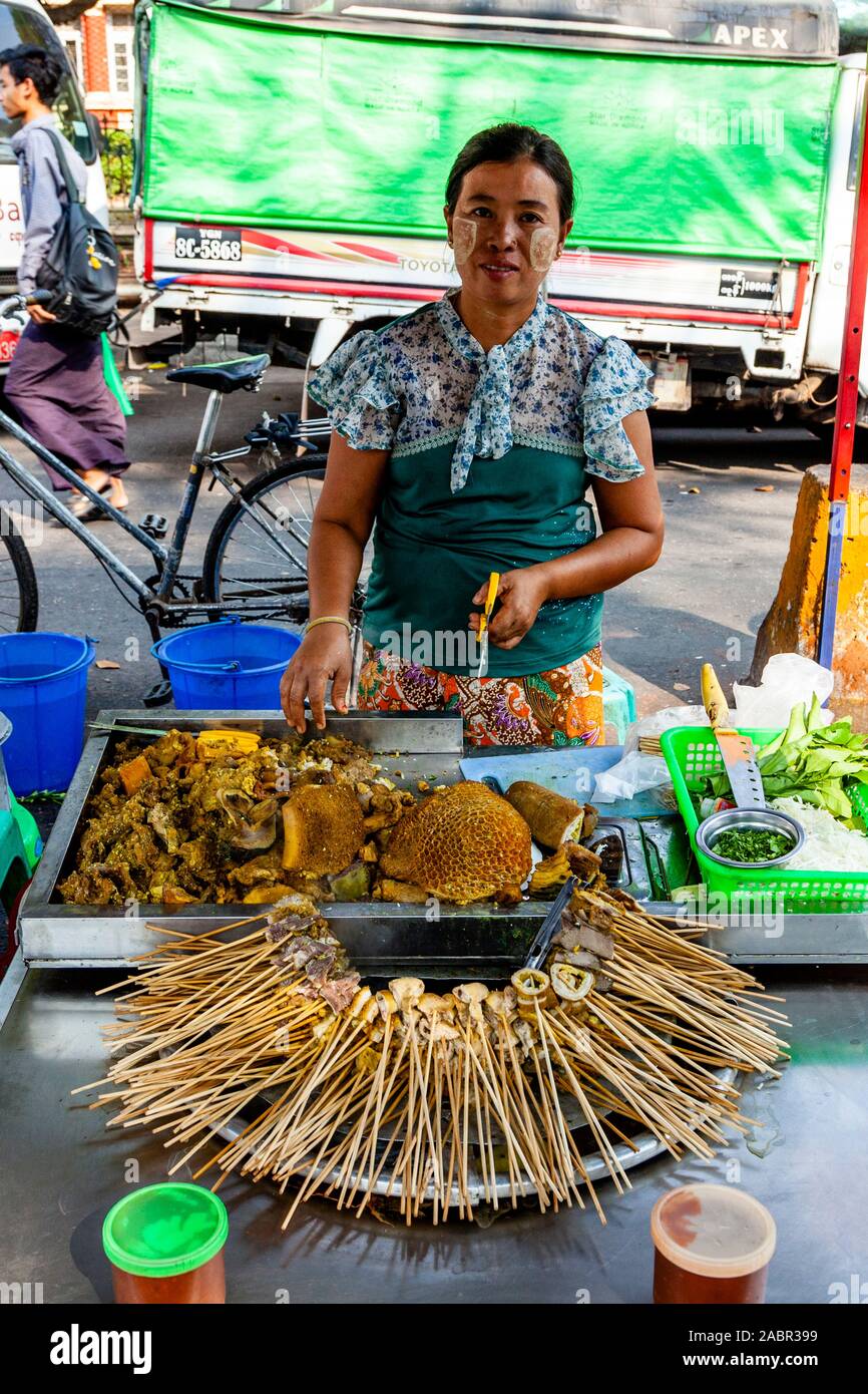 Yangon Street Food Stall, Yangon, Myanmar Stock Photo - Alamy