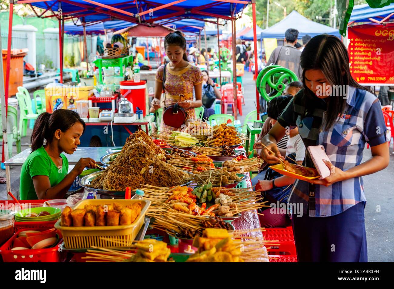 A Colourful Street Food Stall, Yangon, Myanmar Stock Photo - Alamy