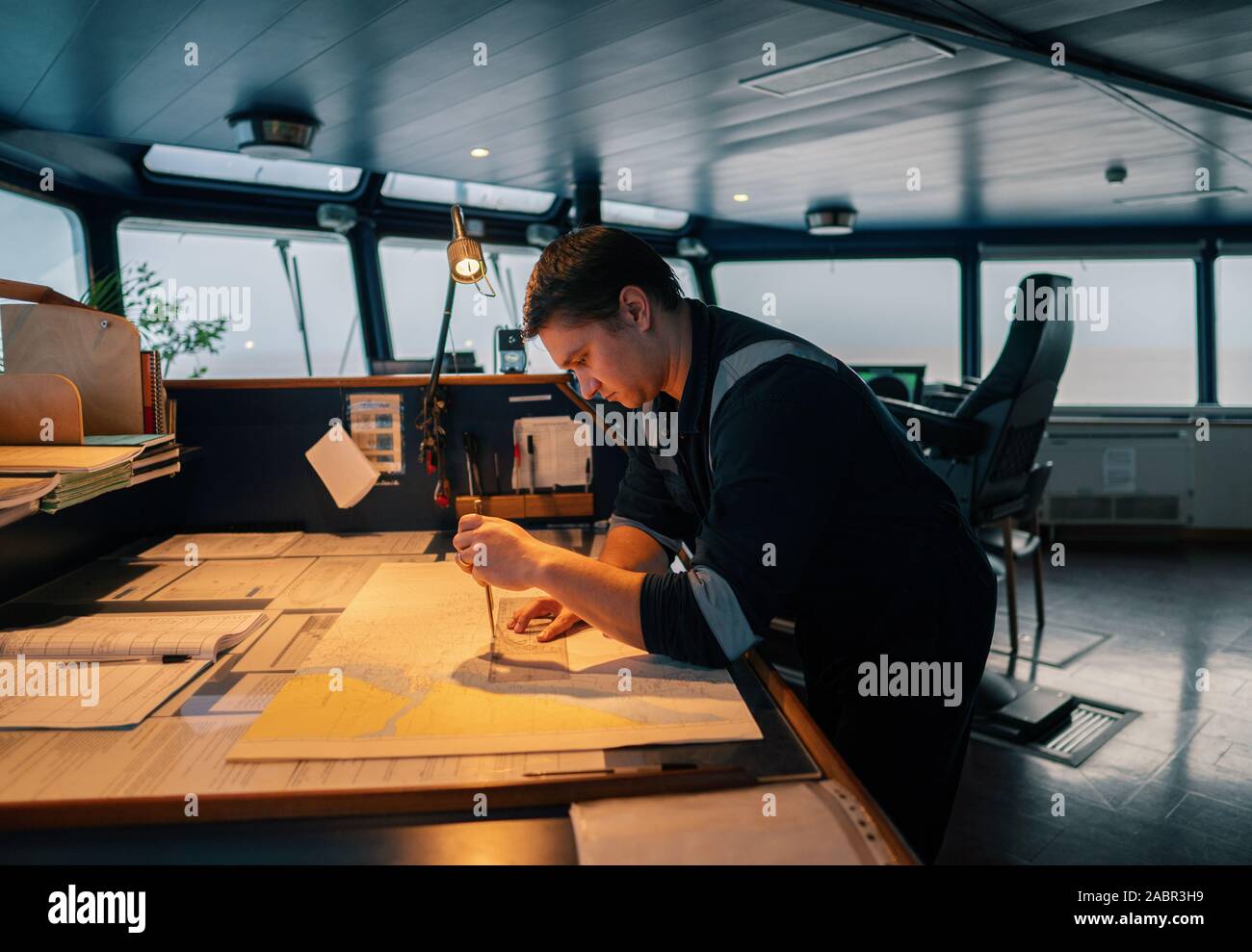 Marine navigational officer during navigational watch on Bridge Stock ...
