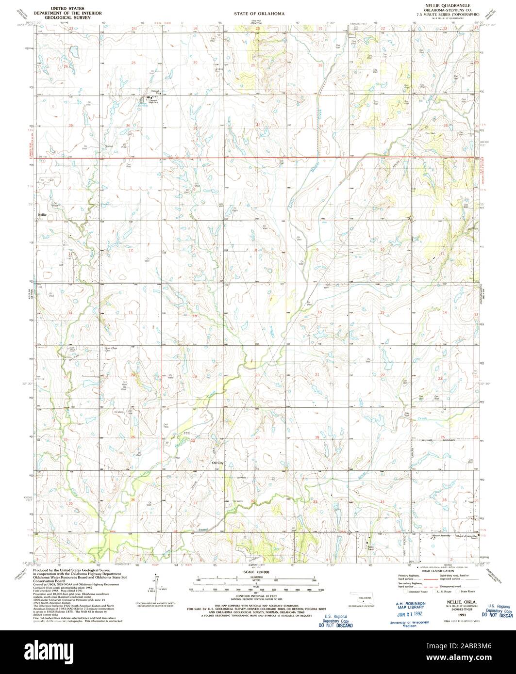 USGS TOPO Map Oklahoma OK Nellie 706437 1991 24000 Restoration Stock ...