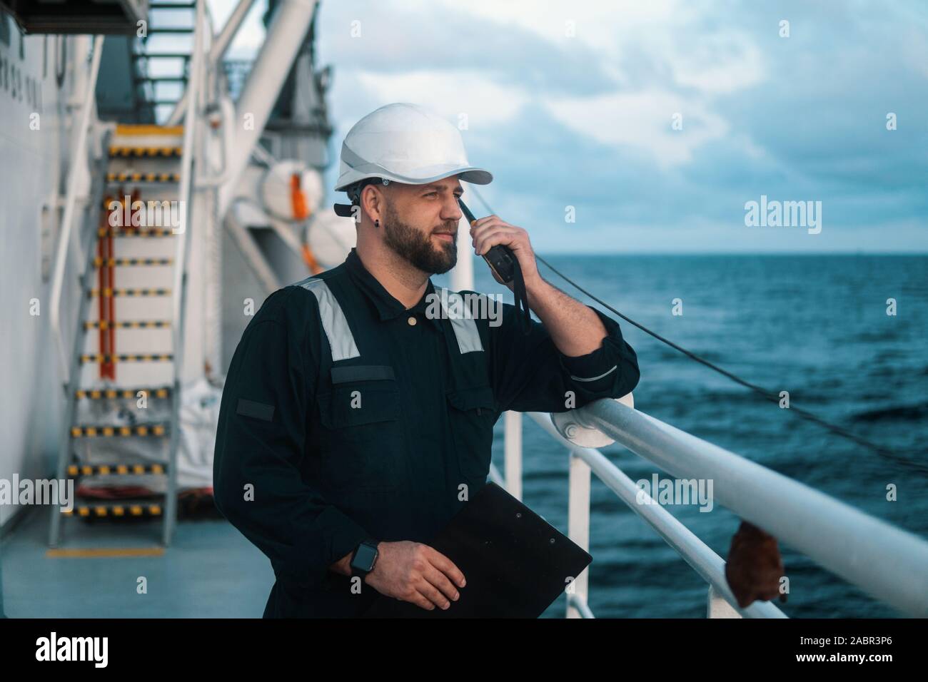 Marine Deck Officer or Chief mate on deck of offshore vessel or ship ...