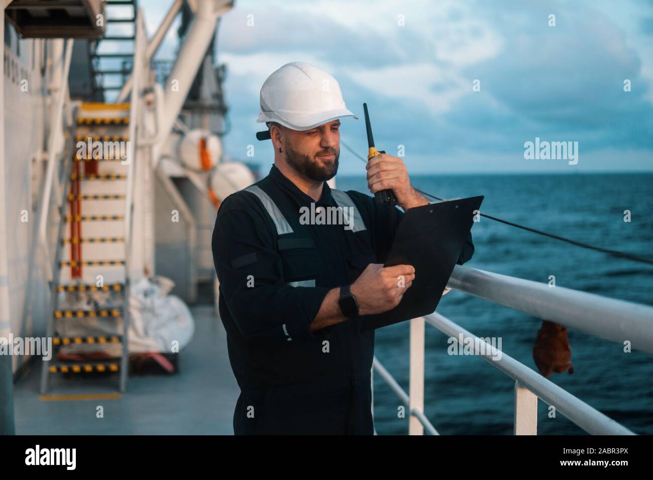Marine Deck Officer or Chief mate on deck of offshore vessel or ship ...