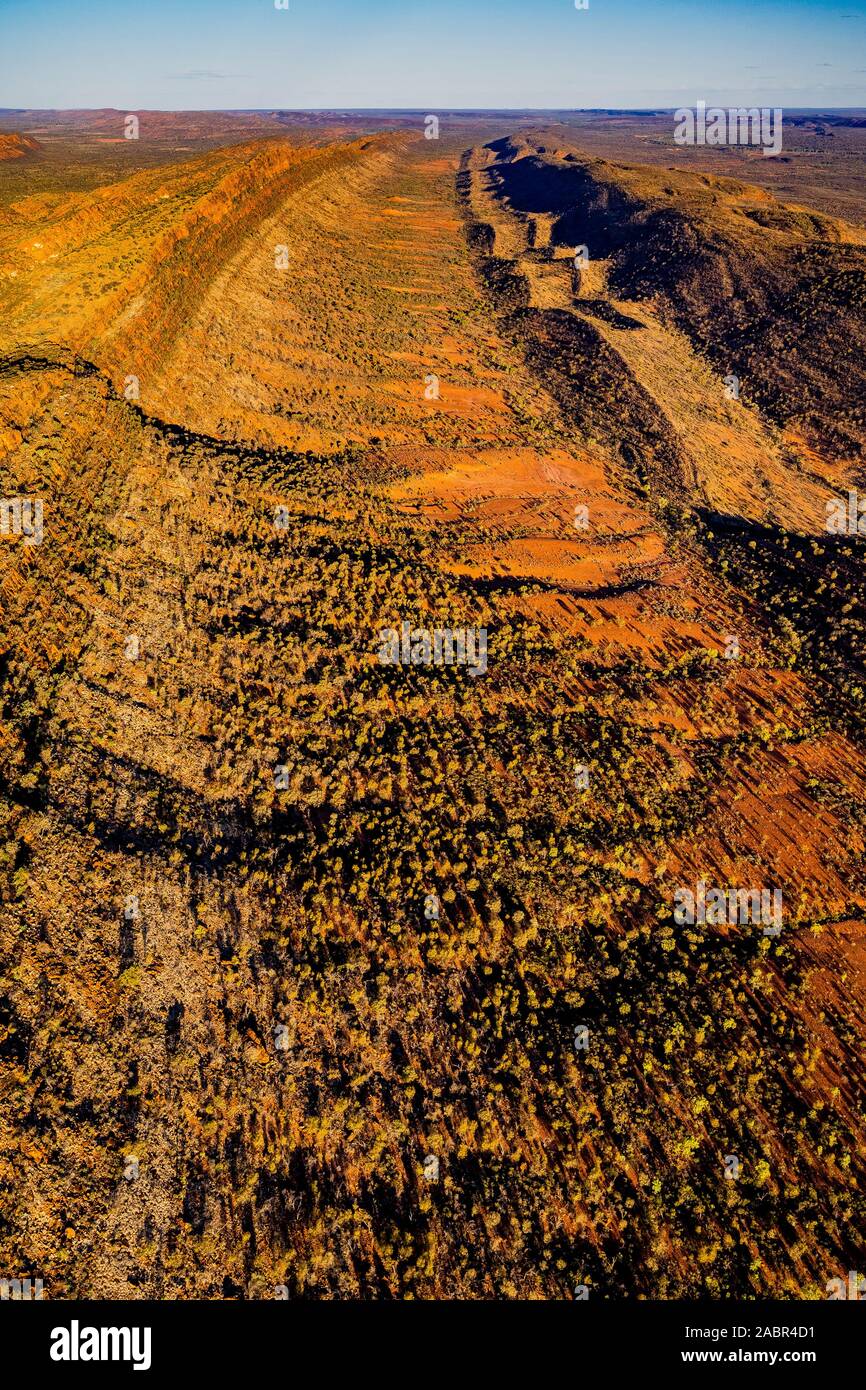 Aerial view of the George Gill ranges in remote central Australia in ...