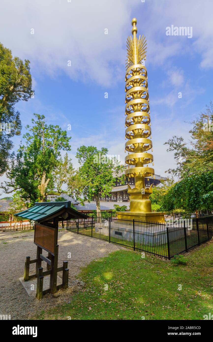 Nara, Japan - October 5, 2019: Golden pagoda poll near Todaiji Buddhist ...