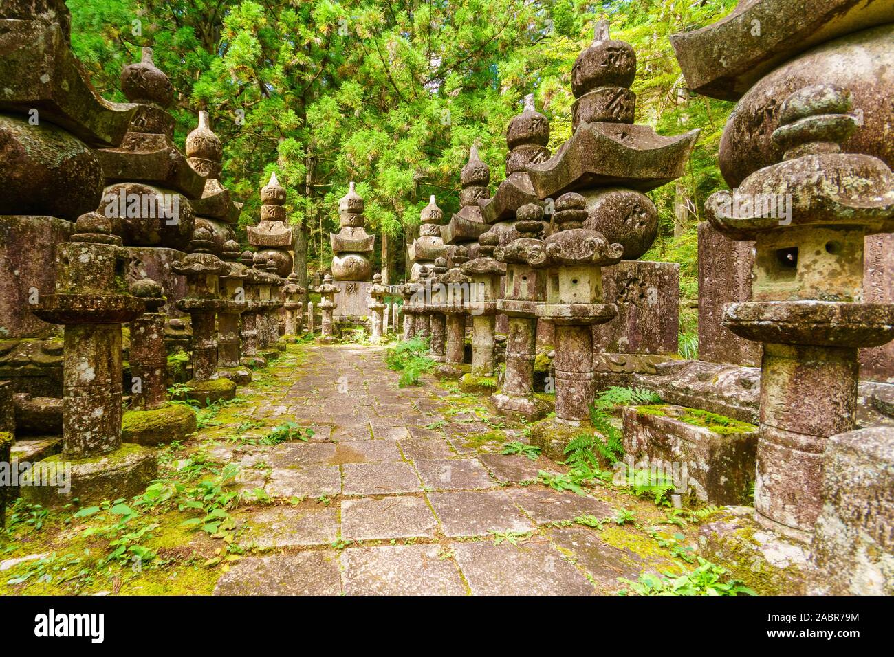 Koyasan, Japan - October 7, 2019: View of graves in the Okunoin ...