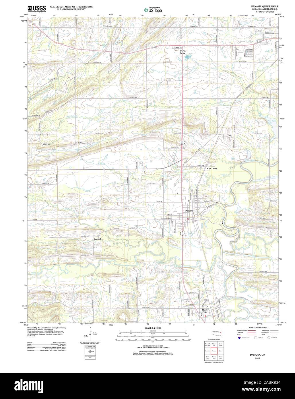 USGS TOPO Map Oklahoma OK Panama 20121119 TM Restoration Stock Photo ...