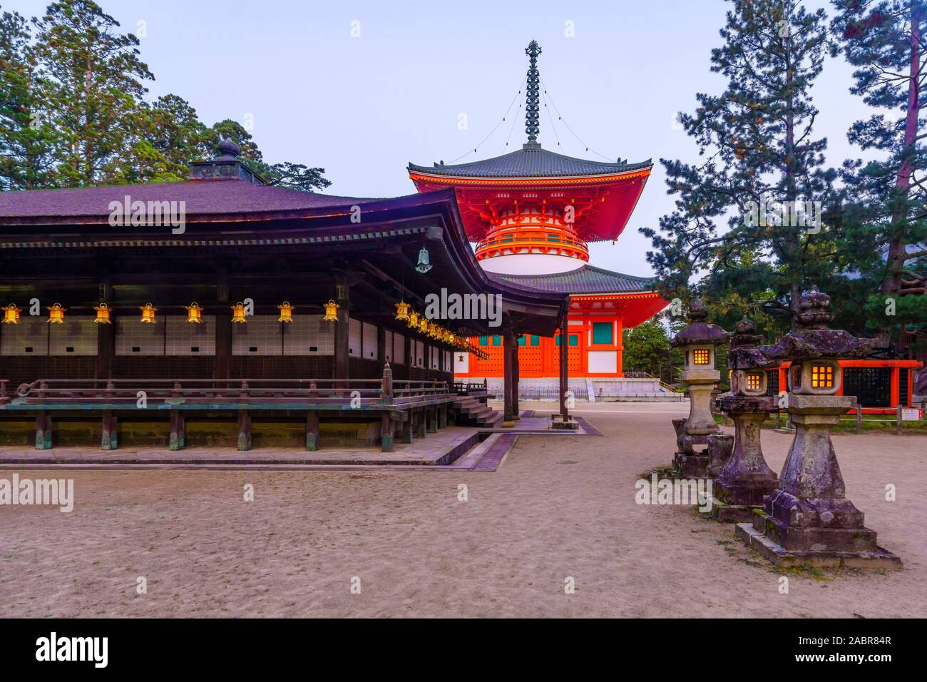 Koyasan, Japan - October 7, 2019: Sunset view of the Danjo Garan Sacred ...