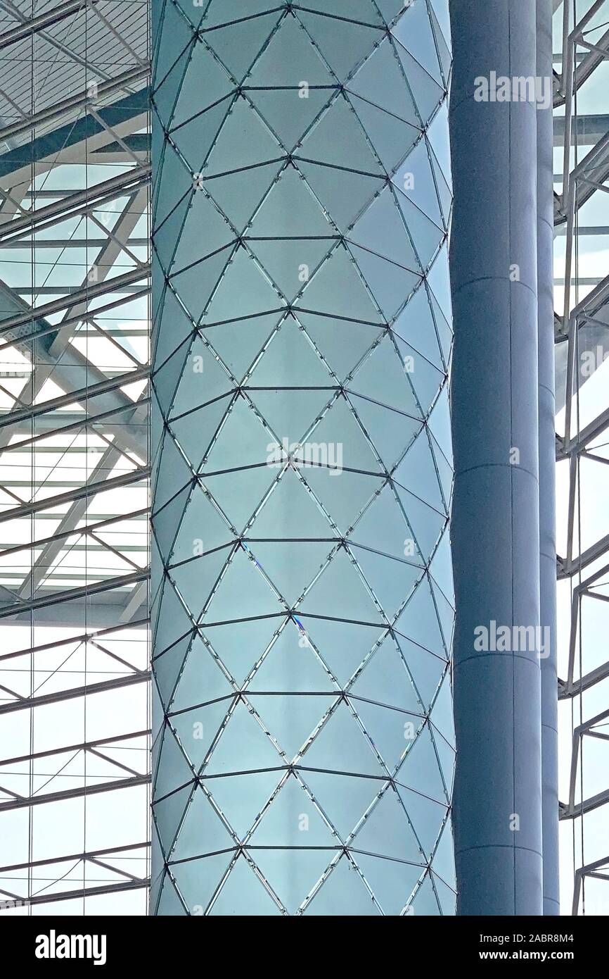 The interior geometric pattern of building lamp fixture in lobby Stock ...