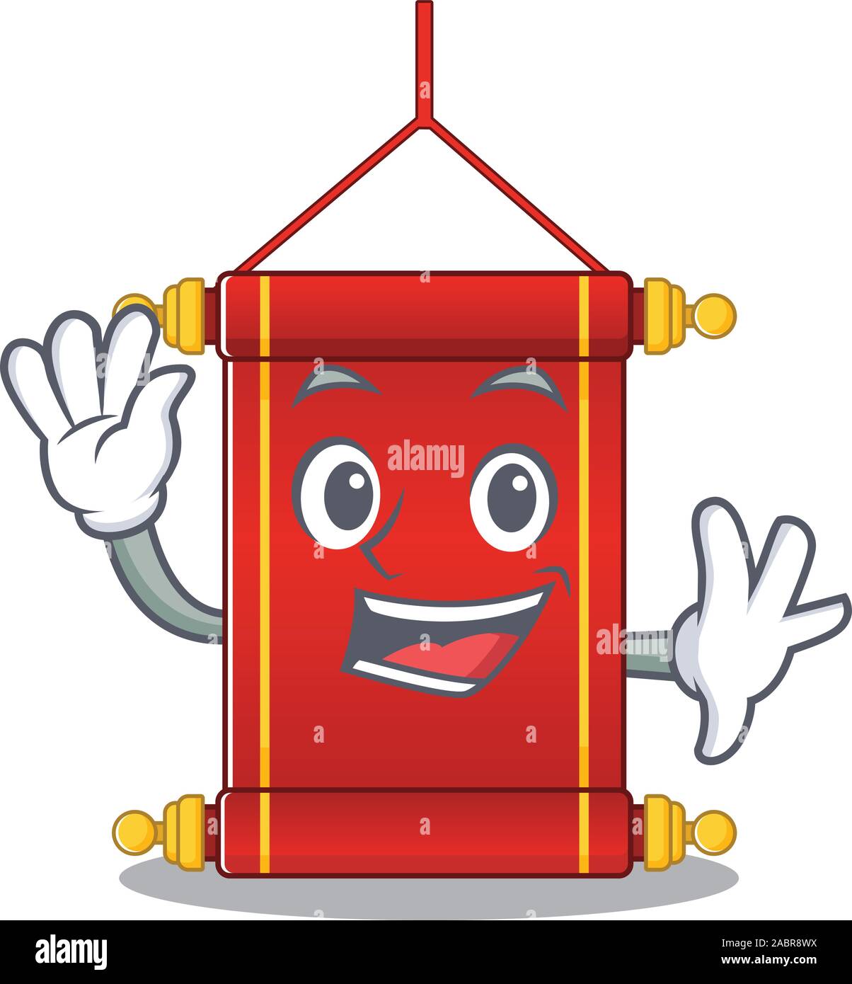 Waving cute smiley chinese scrolls cartoon character style Stock Vector ...