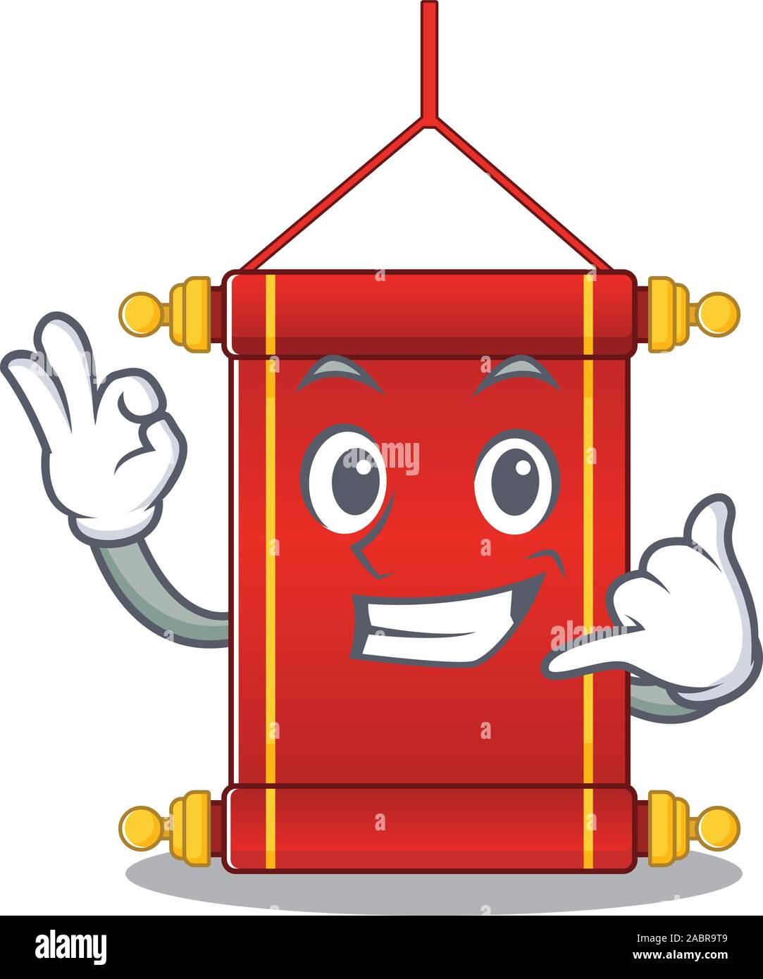 Call me cute chinese scrolls mascot cartoon style Stock Vector Image ...