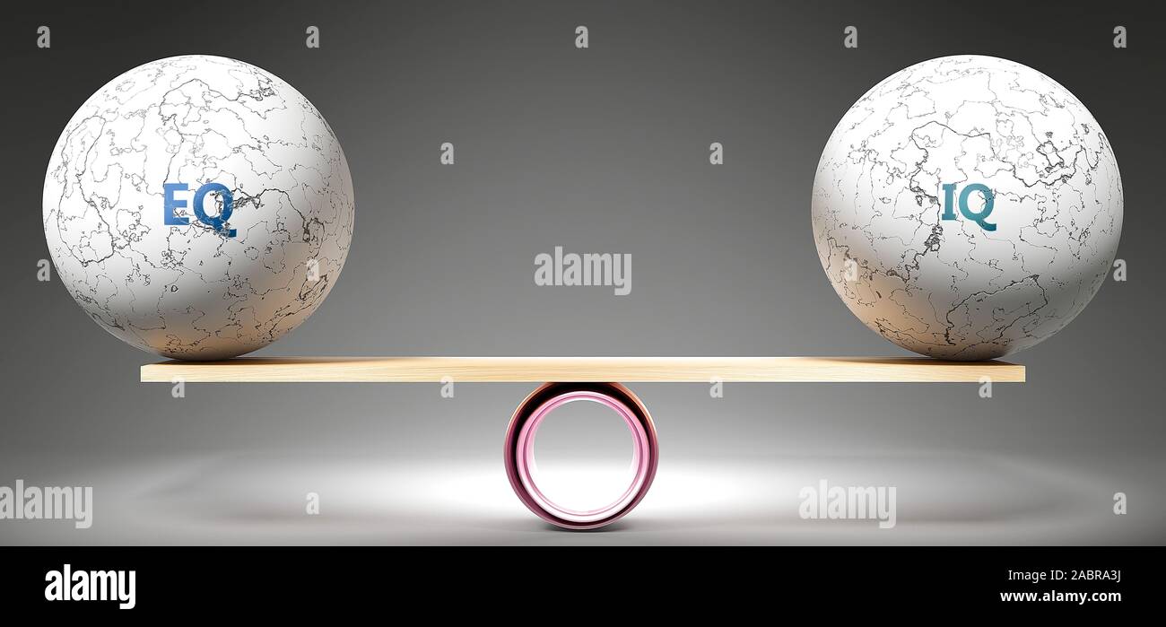 Eq and iq in balance - pictured as balanced balls on scale that ...