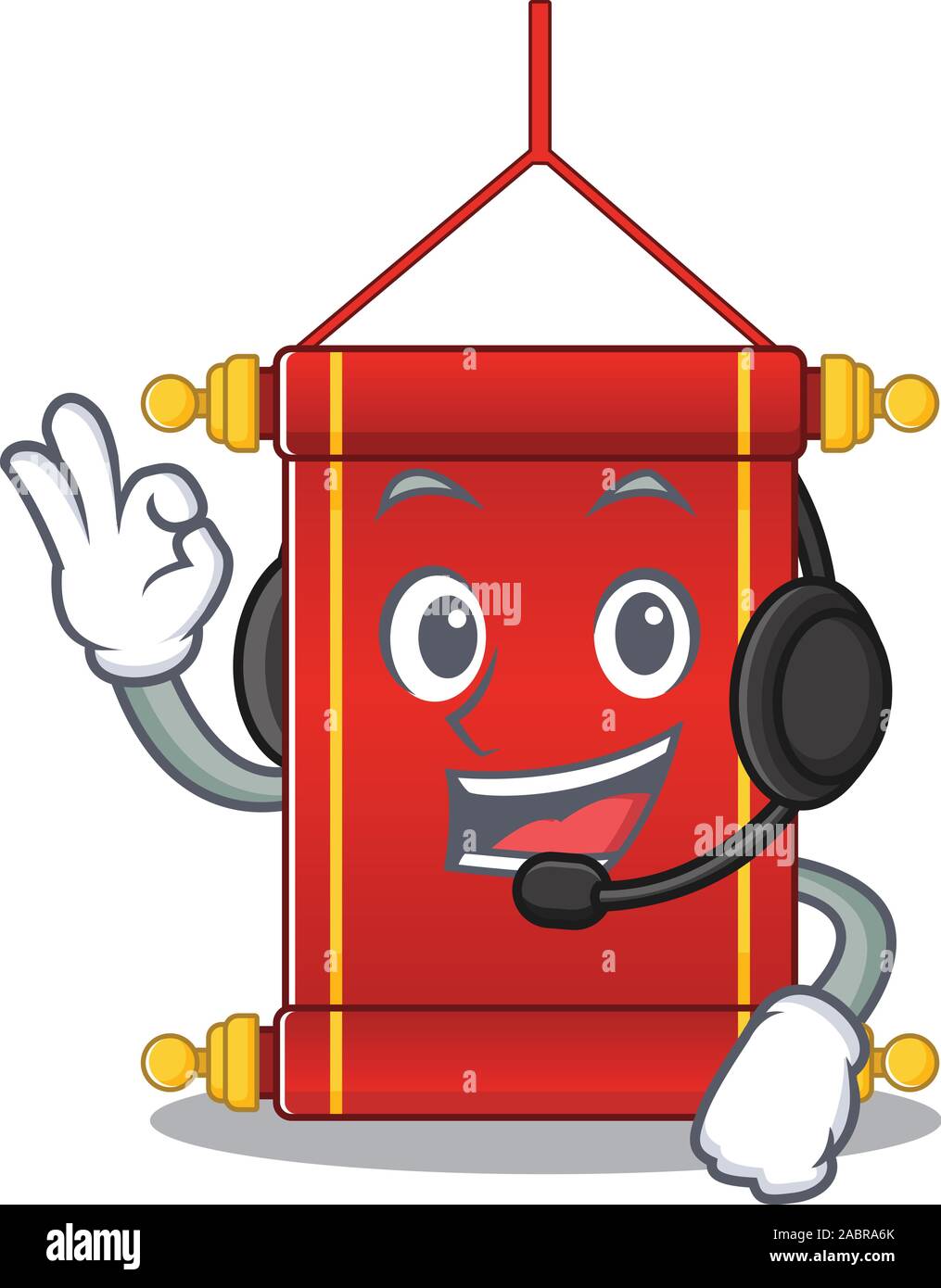 Chinese scrolls cute cartoon character design with headphone Stock ...