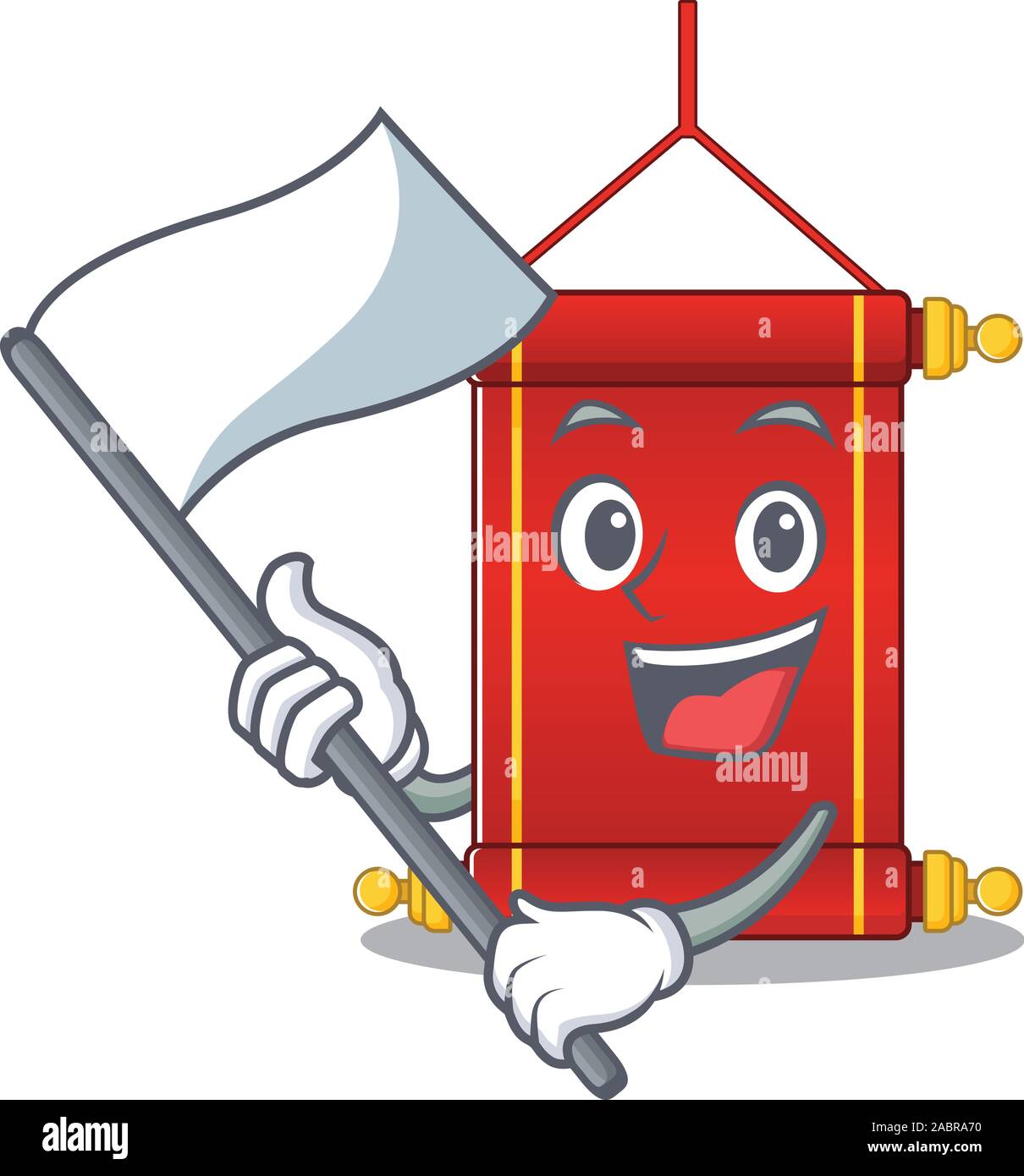 cute chinese scrolls standing with flag cartoon character style Stock ...