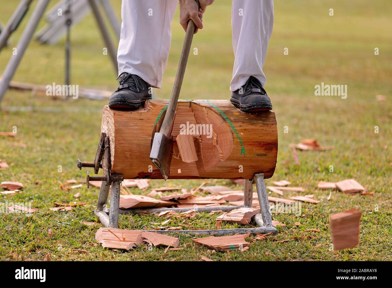 Wood chopper competing in an event at a country show Stock Photo - Alamy