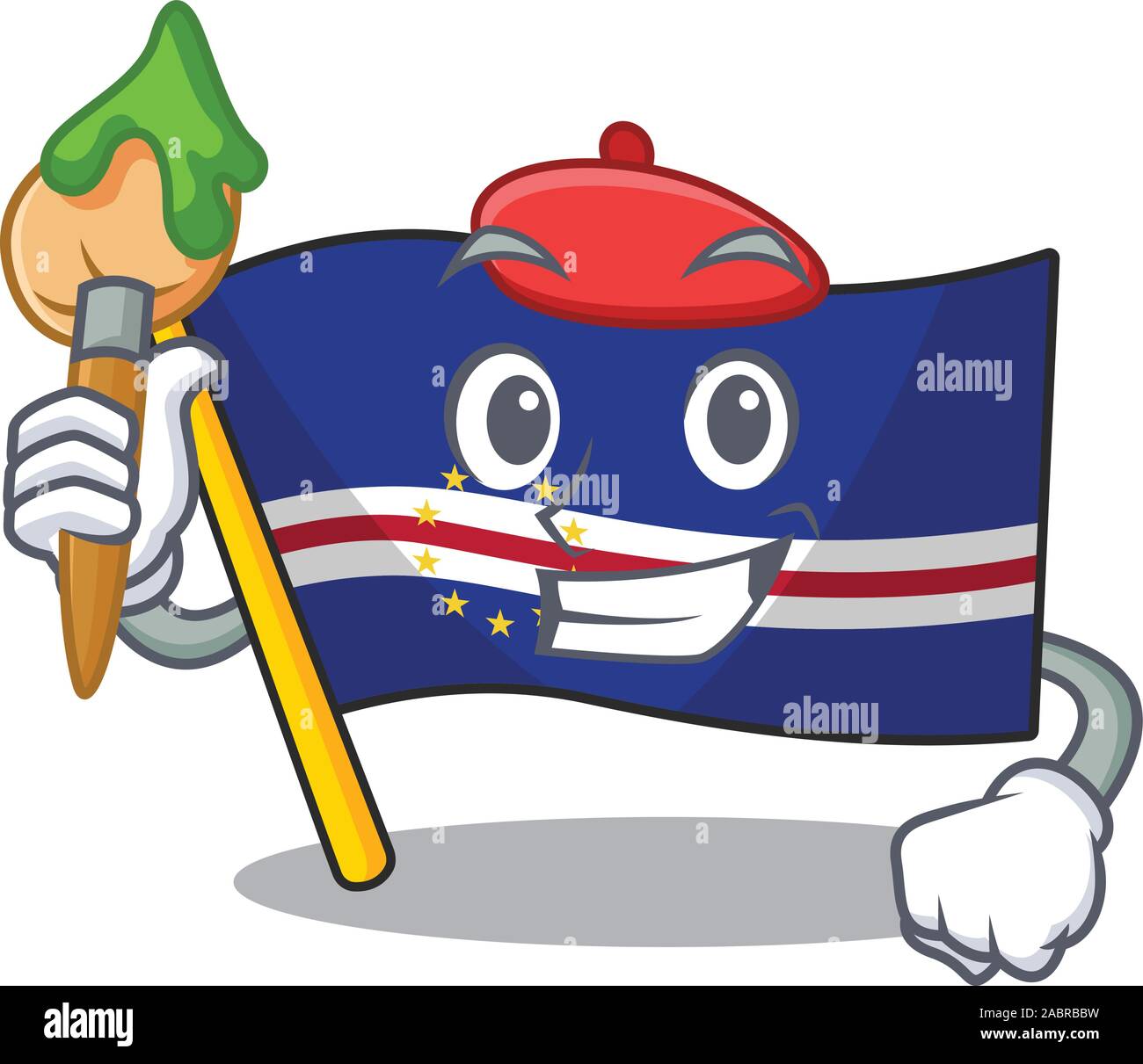 Cheerful flag cape verde Artist cartoon character with brush Stock ...
