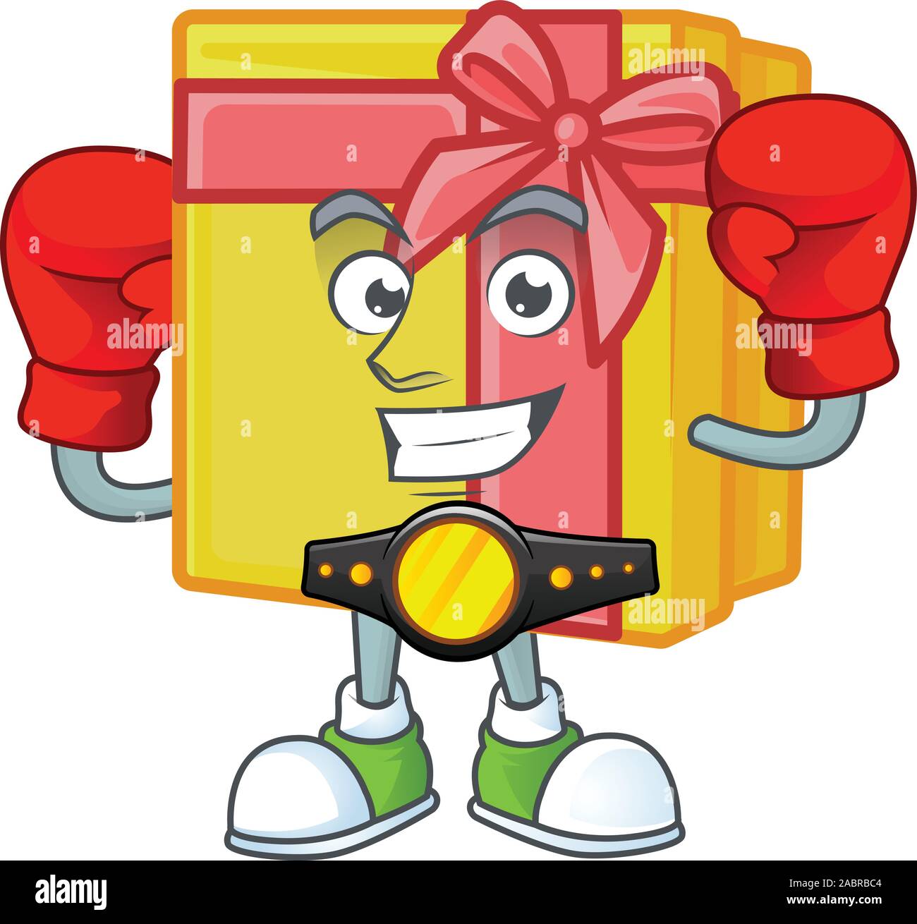 Funny Boxing yellow gift box cartoon character style Stock Vector Image ...