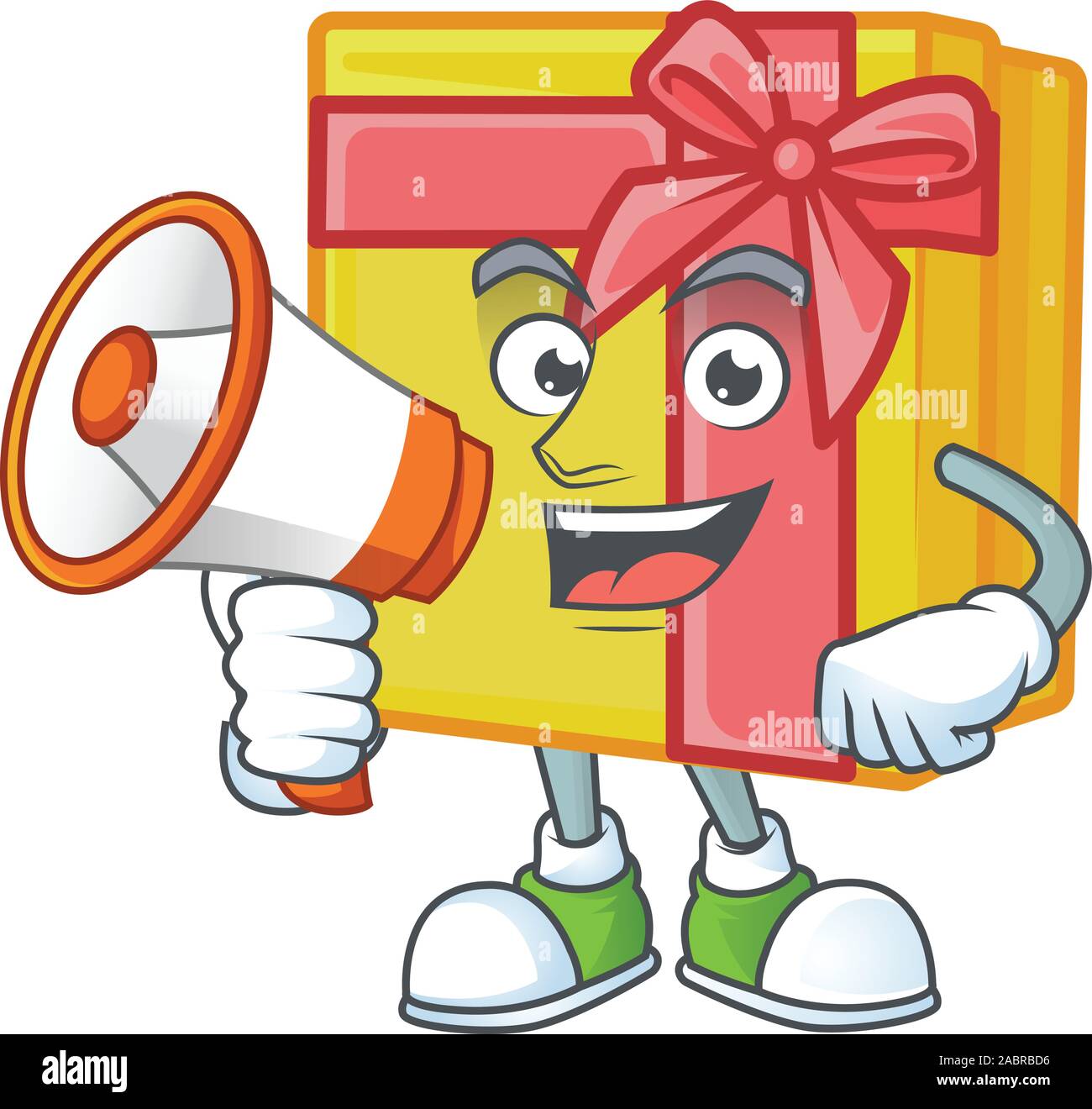 Funny cartoon style of yellow gift box with megaphone Stock Vector ...