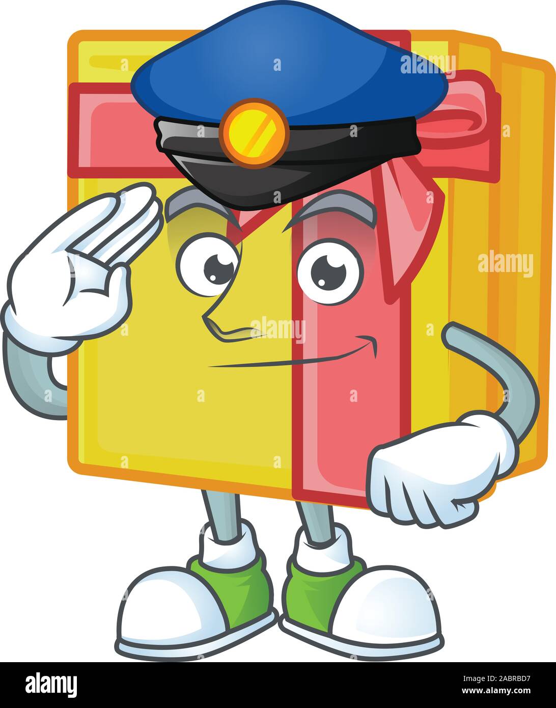 Yellow gift box Cartoon character dressed as a Police officer Stock ...