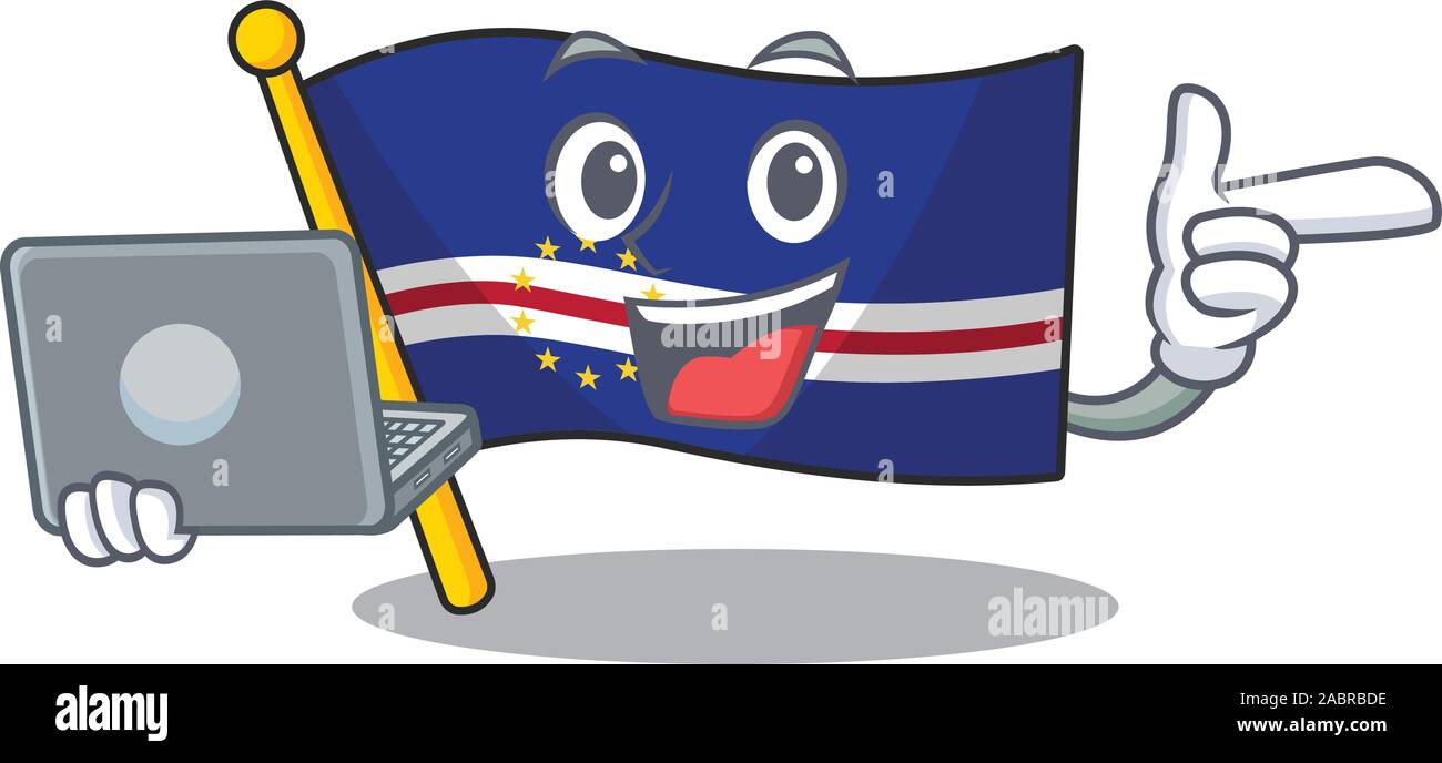 Happy smiling flag cape verde cartoon character working with laptop ...