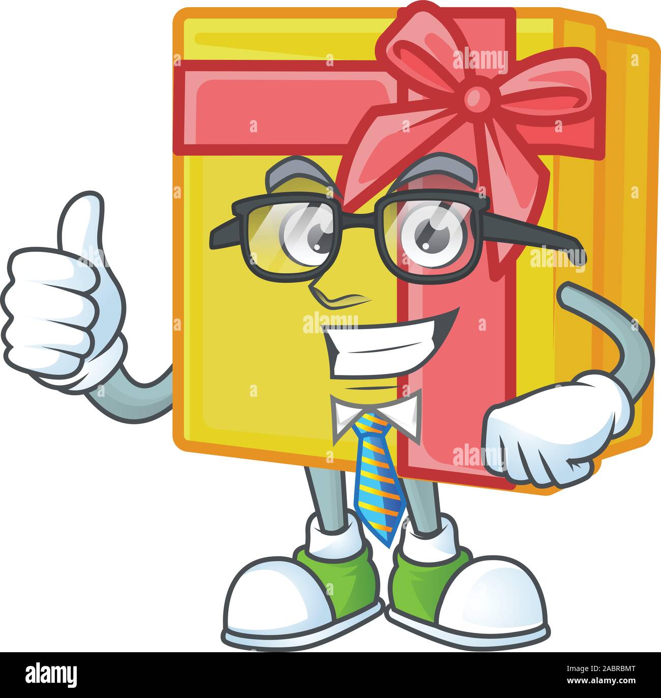 Cool Businessman yellow gift box mascot cartoon character Stock Vector ...