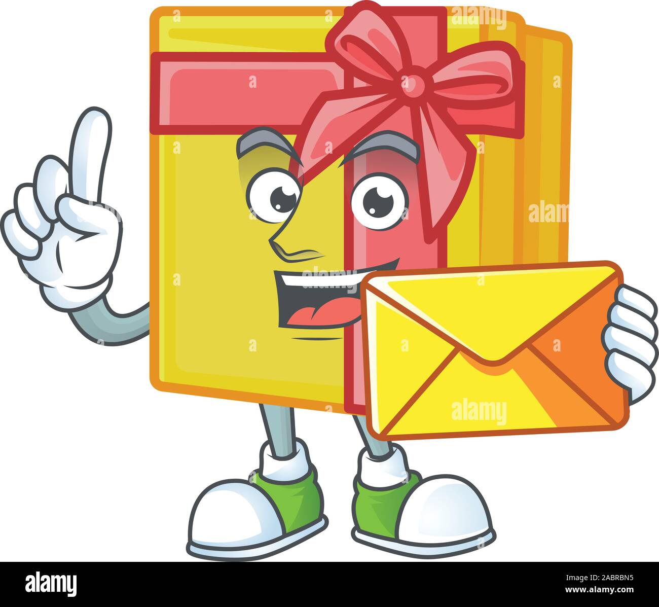 With envelope Happy face yellow gift box mascot cartoon style Stock ...