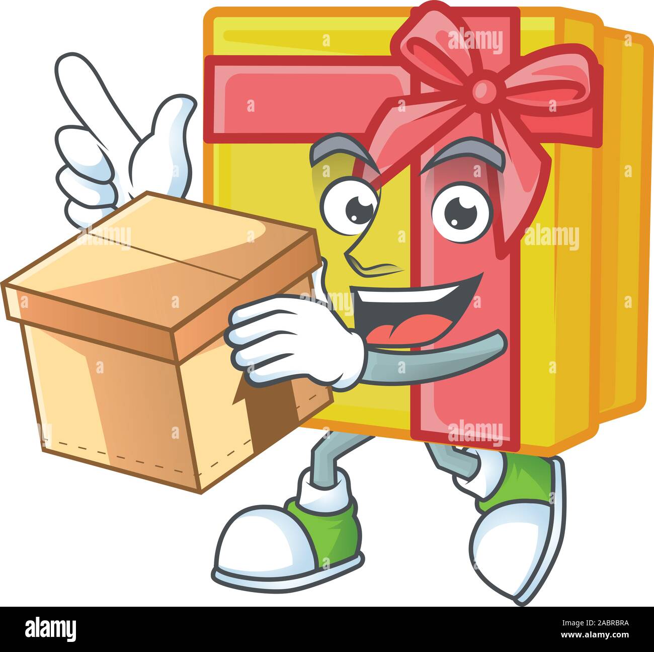 With box Super Funny yellow gift box cartoon character style Stock ...