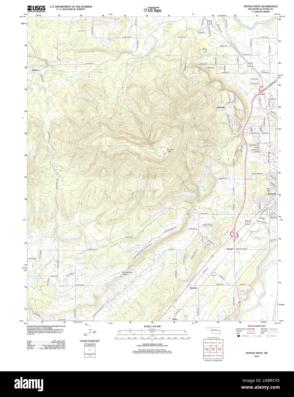 USGS TOPO Map Oklahoma OK Poteau West 20121107 TM Restoration Stock ...