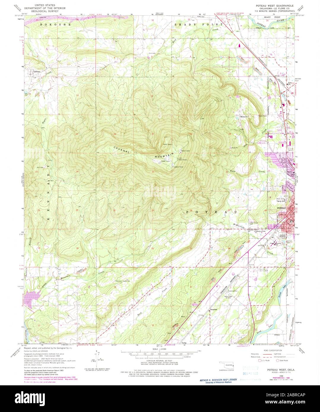 USGS TOPO Map Oklahoma OK Poteau West 706605 1968 24000 Restoration ...