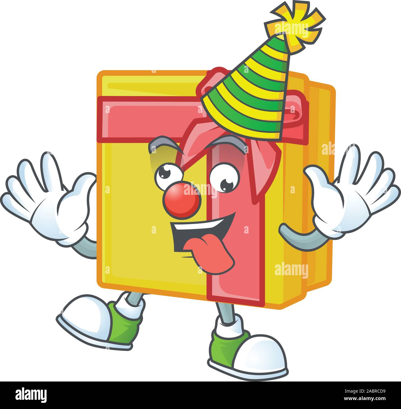 Cute Clown yellow gift box placed on cartoon character style design ...