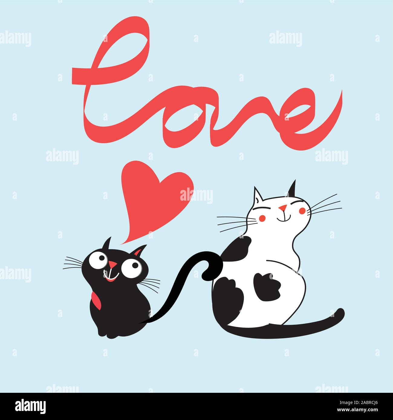Vector cats in love and the word love on a light blue background for ...