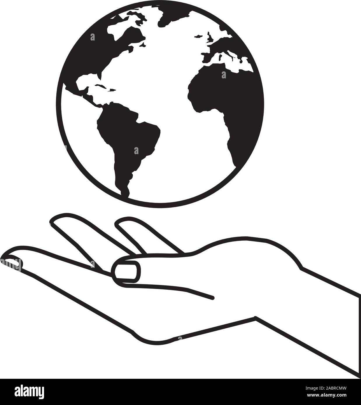 hand receiving human with planet earth line style icon Stock Vector ...