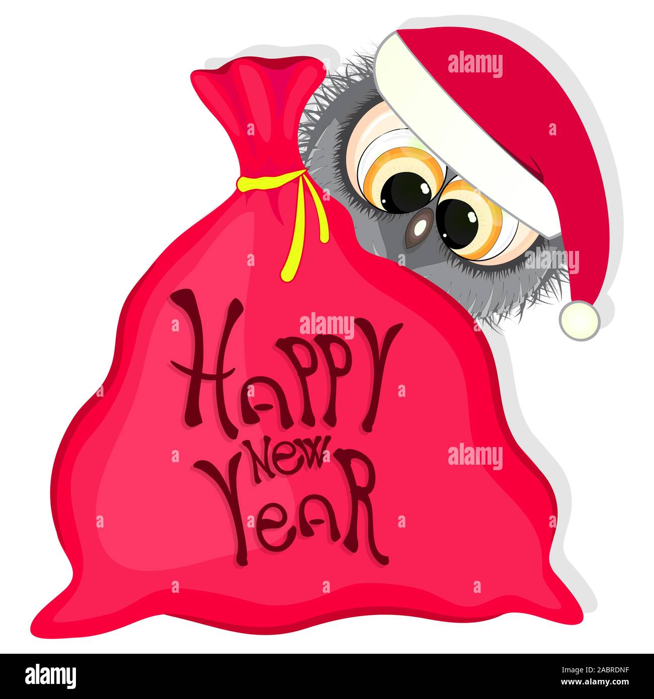 happy new year greeting card. owl and bag with gifts. vector ...