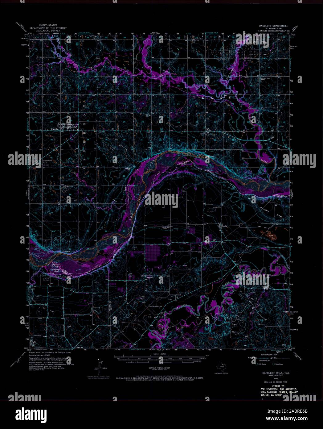 USGS TOPO Map Oklahoma OK Randlett 800994 1957 62500 Inverted ...