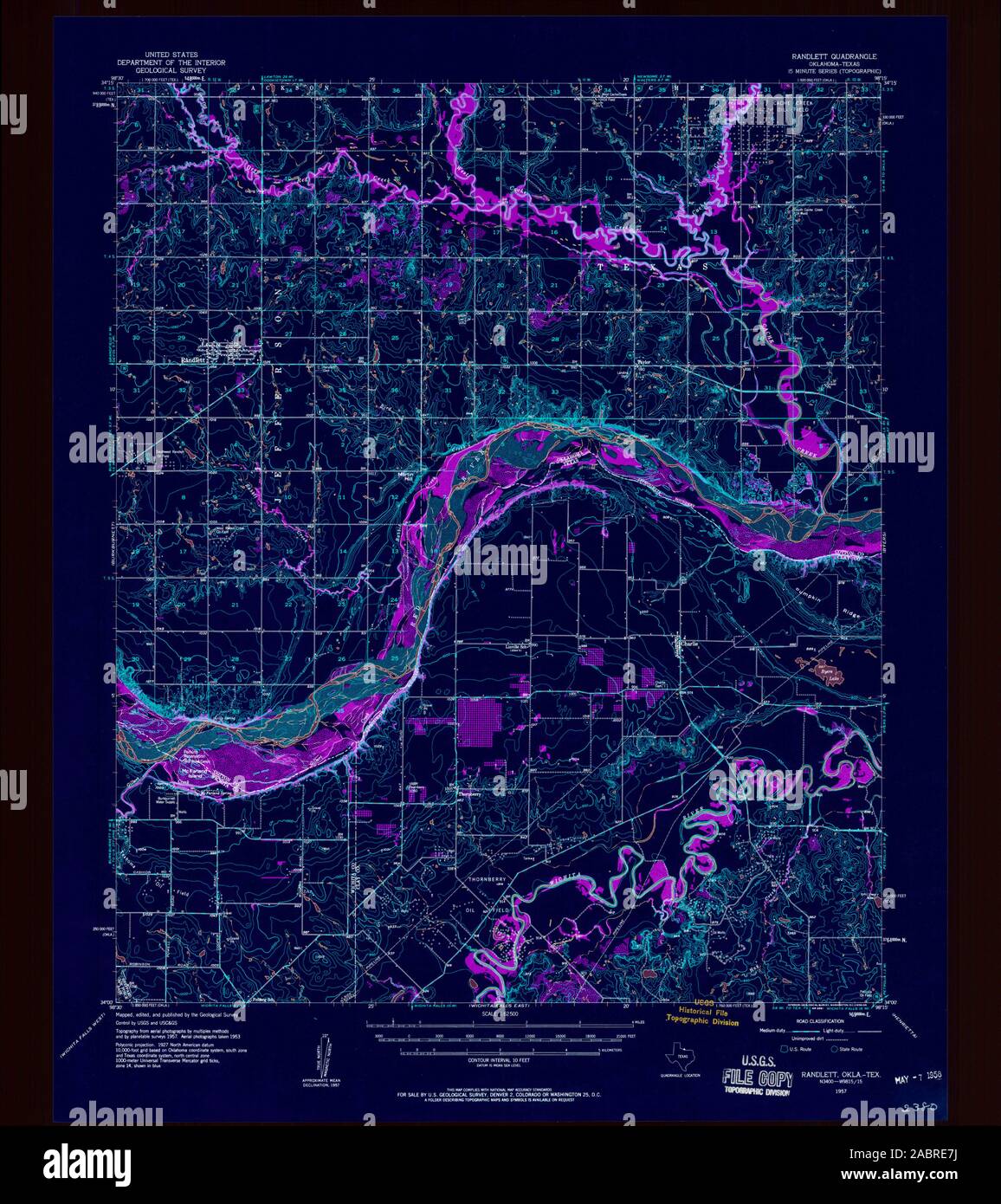 USGS TOPO Map Oklahoma OK Randlett 802376 1957 62500 Inverted ...
