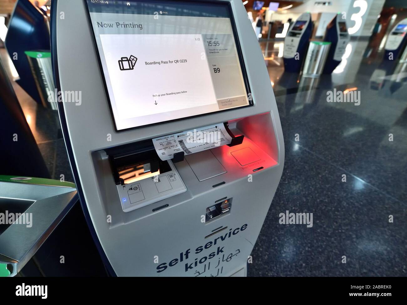 Doha, Qatar - Nov 24. 2019. Smart check-in Departure Area of Hamad ...