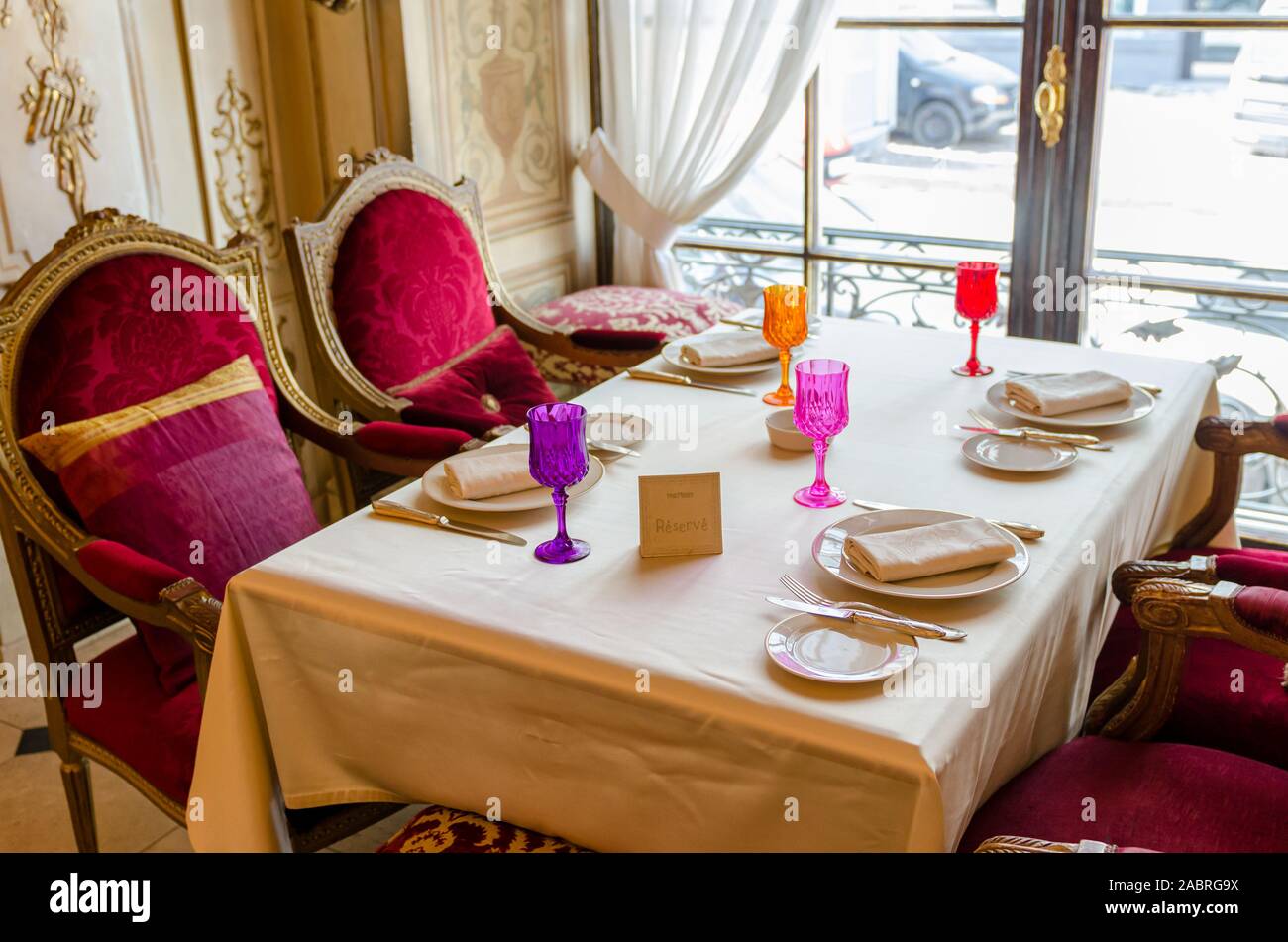 Moscow - Circa August, 2011: Luxurious restaurant table served for ...