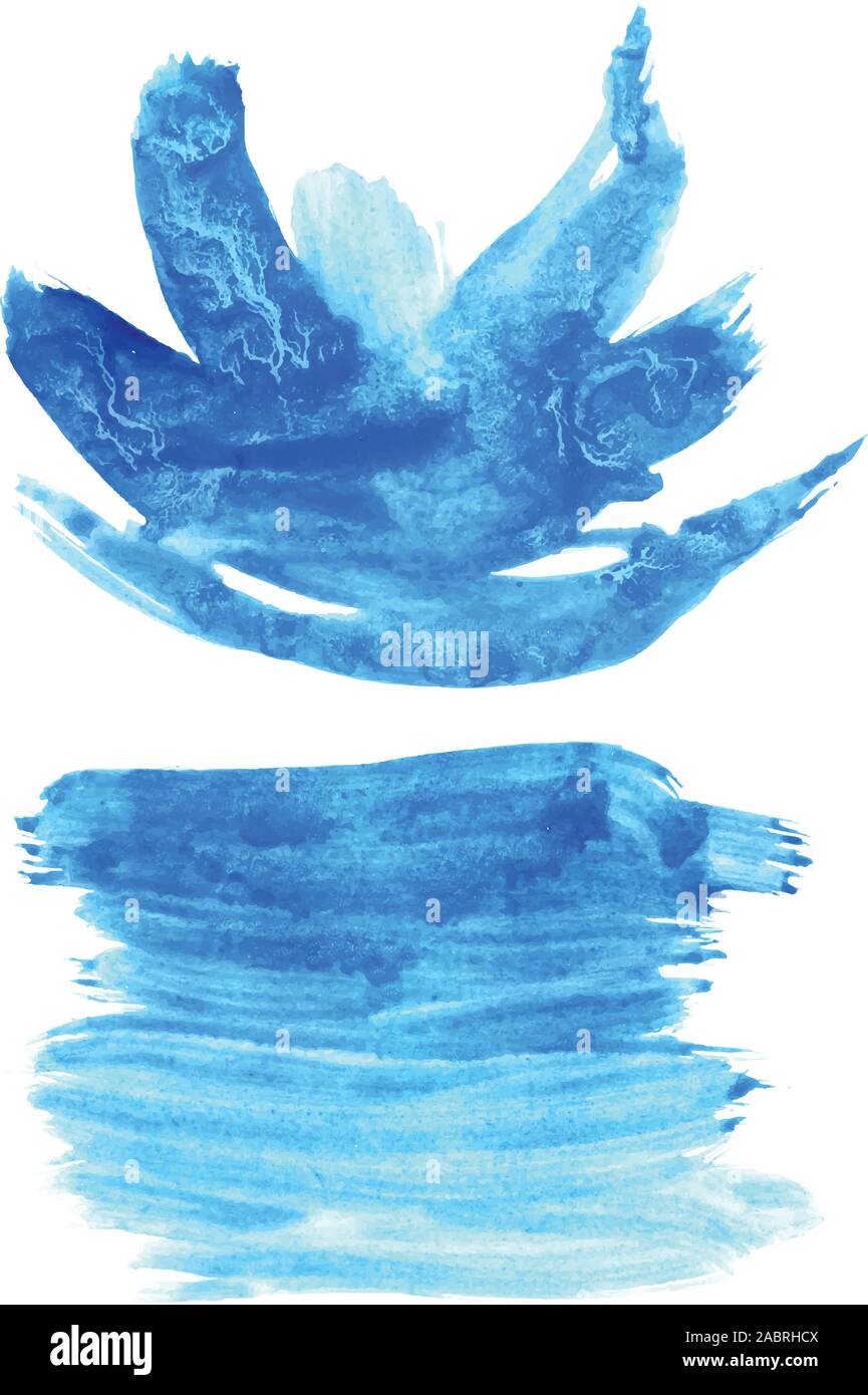 Watercolor paint strokes of bright blue color on white background Stock ...