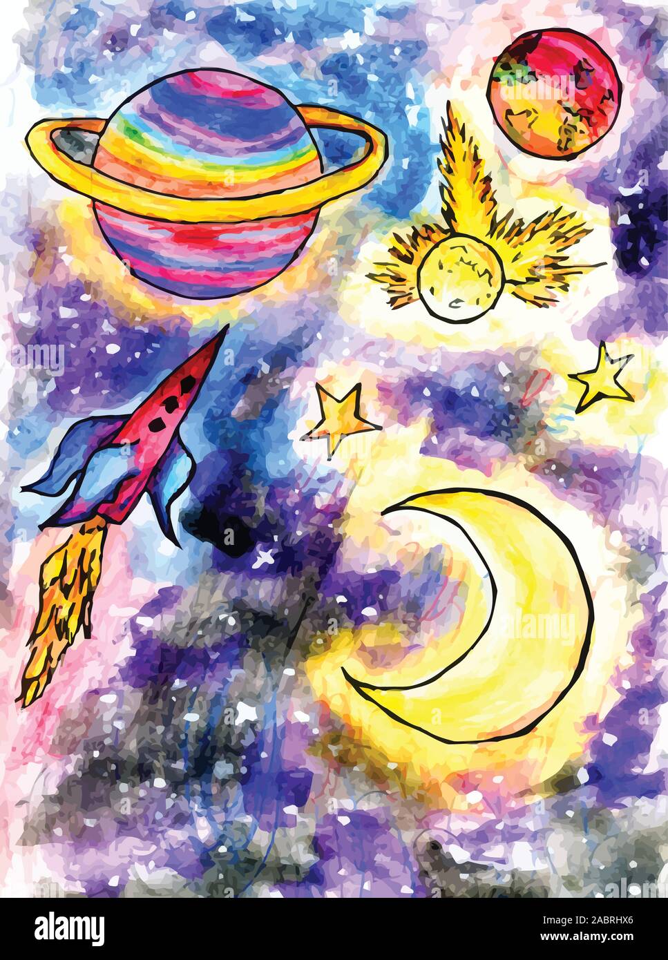 Abstract colorful alien space art, hand drawn background Stock Vector ...