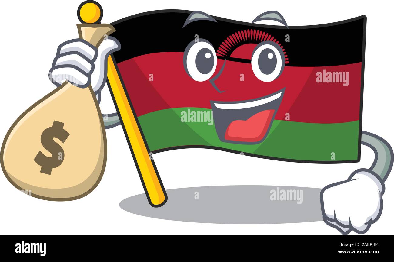 Cute flag malawi cartoon character smiley with money bag Stock Vector ...
