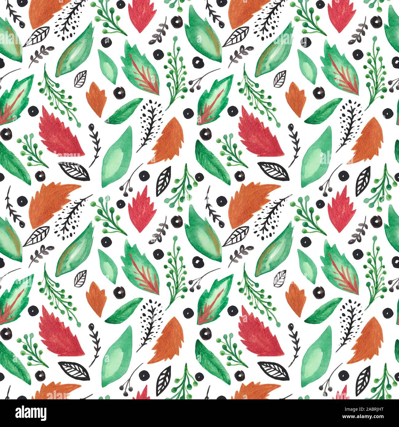Seamless pattern hand painted watercolor leaves on white background ...