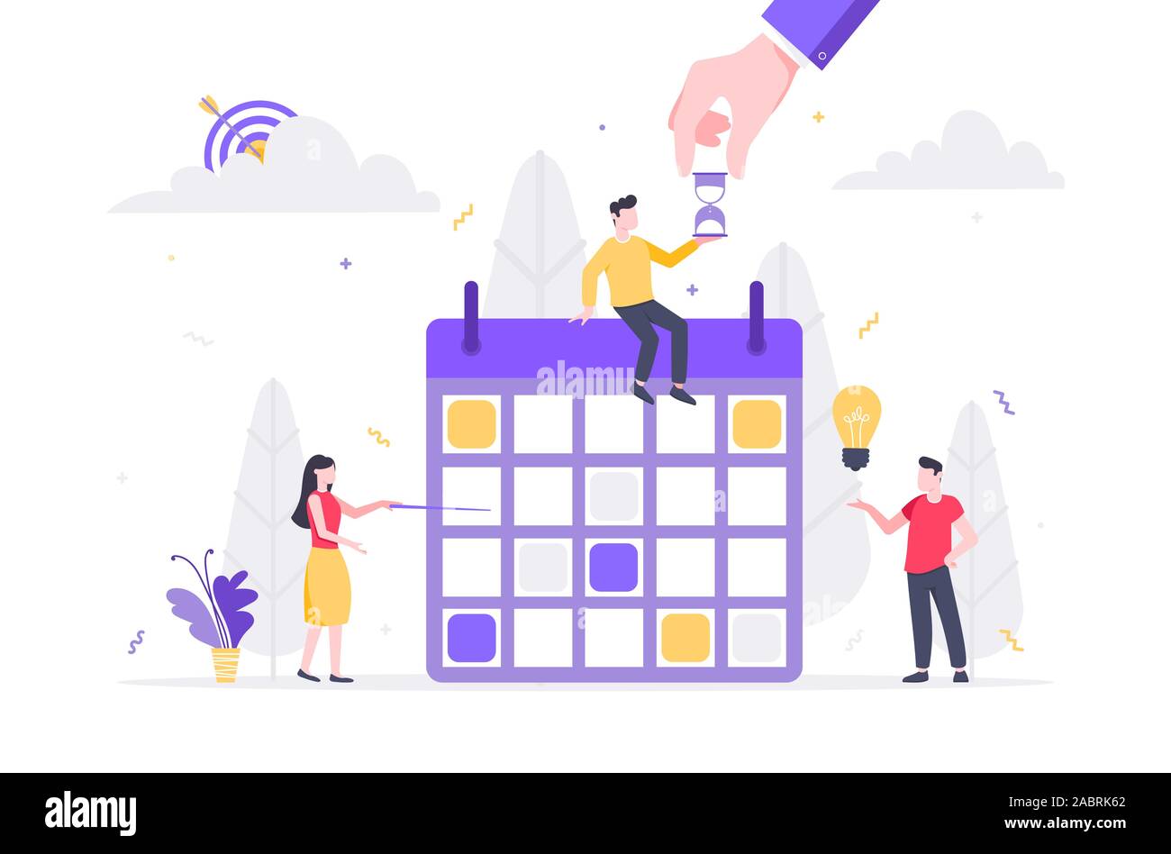 Tiny people characters working together with calendar schedule and fill ...