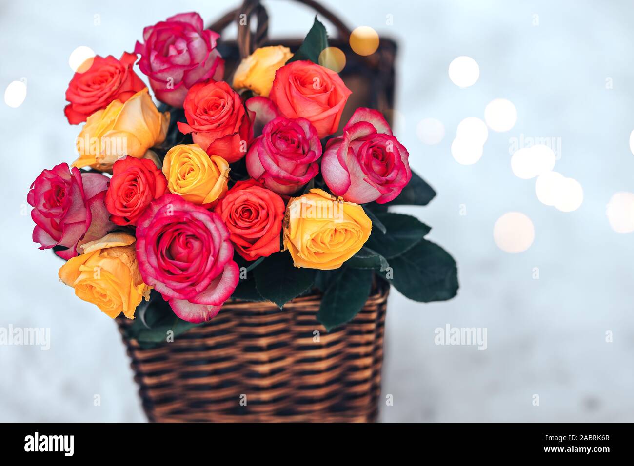bouquet of flowers in basket Stock Photo - Alamy