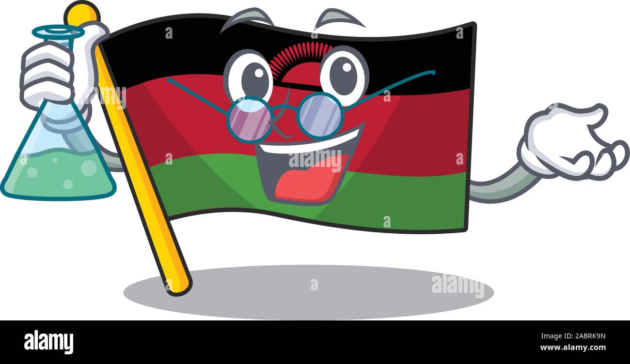 Smart Professor flag malawi cartoon character holding glass tube Stock ...